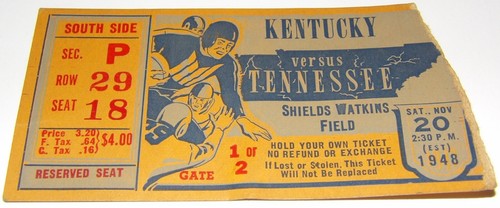 1948 Ticket Stub Tennessee UT Vols Volunteers VS Kentucky Wildcats ...