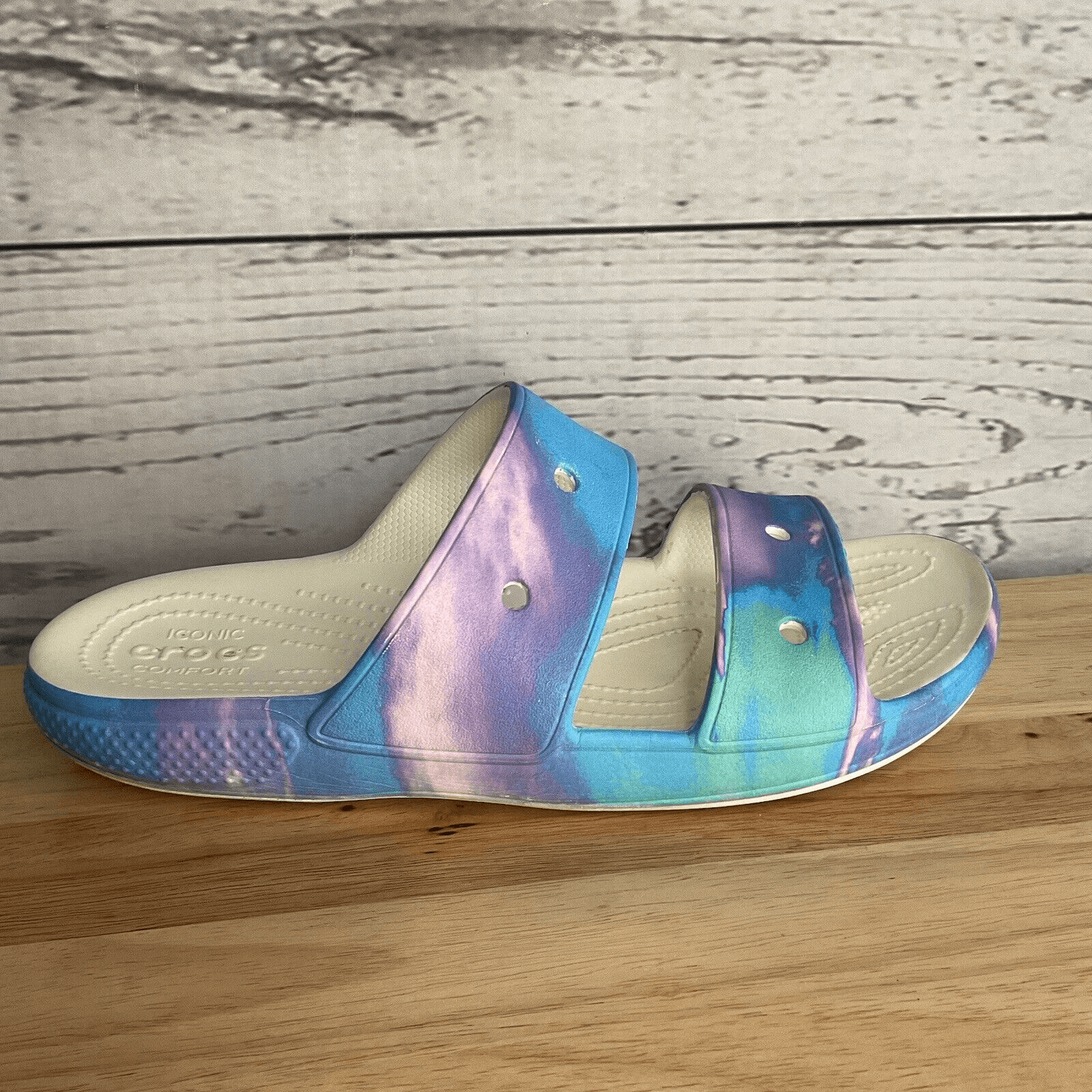 Classic Crocs Open Toe Sandals Unisex Solarized Men's 9 White / Purple ...