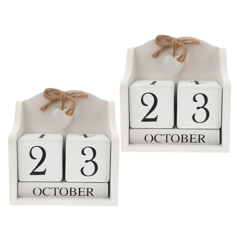 2pcs Wooden Block Calendar - Vintage Wooden Daily Desktop Perpetual ...