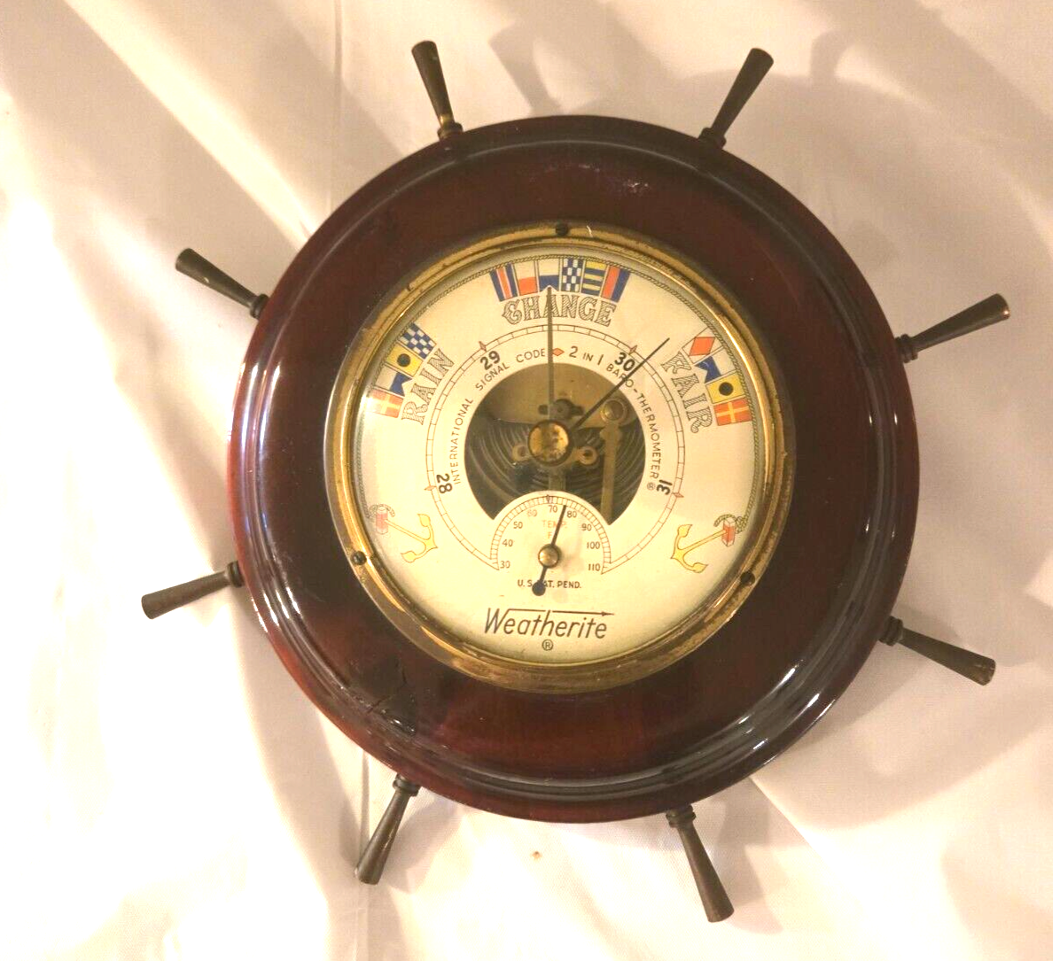 Vintage Weatherite Nautical Themed Wall Wood Frame Barometer Made In ...