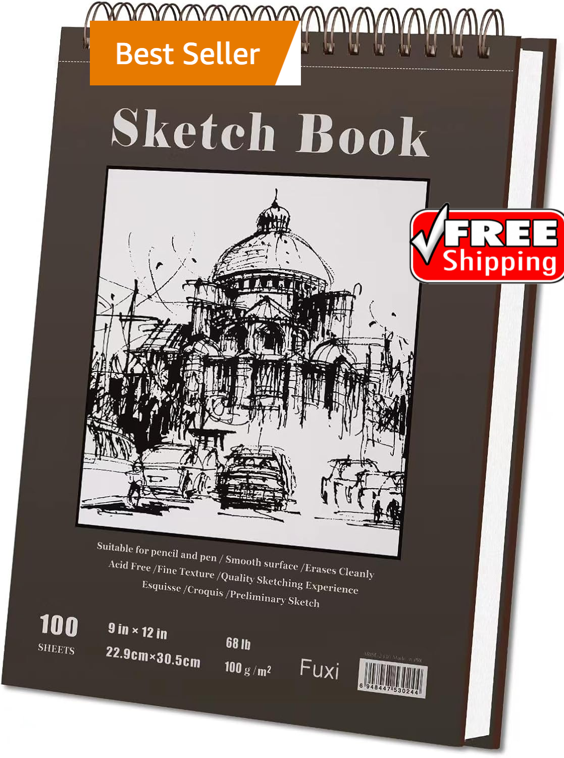 9 x 12 inches Sketch Book, Top Spiral Bound Sketch Pad, 1 Pack 100 ...