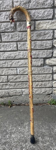 Antique Hand Carved Mexican Aztec Folk Art Wood Cane Walking Stick ...