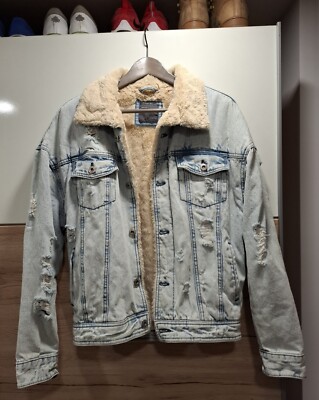 ZARA Man Borg Collar Teddy Fleece Lined Sherpa Lined Denim Jean Jacket ...