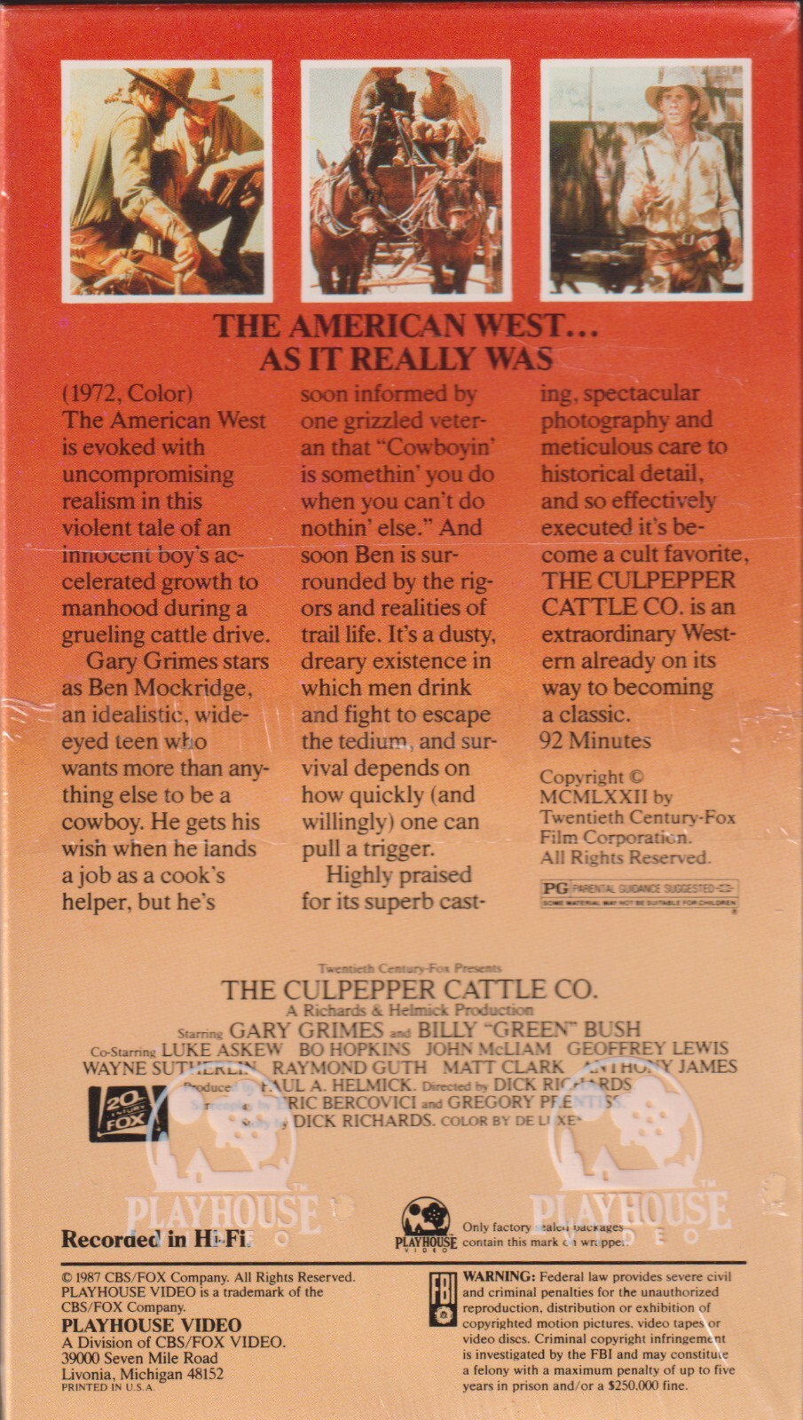 The Culpepper Cattle Company (VHS, 1988) NEW SEALED, Billy Green Bush ...