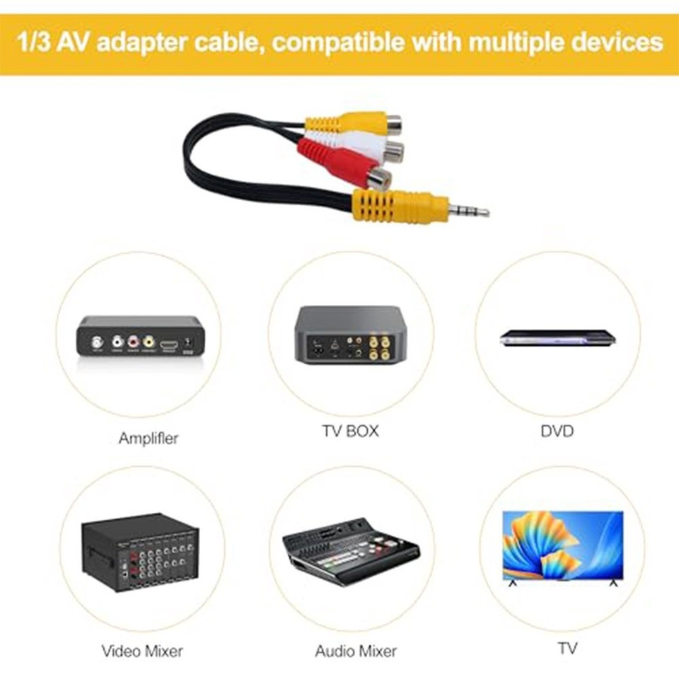 3.5mm to AV Adapter Cable 25cm TPE Jacket for Reliable Signal Transfer ...