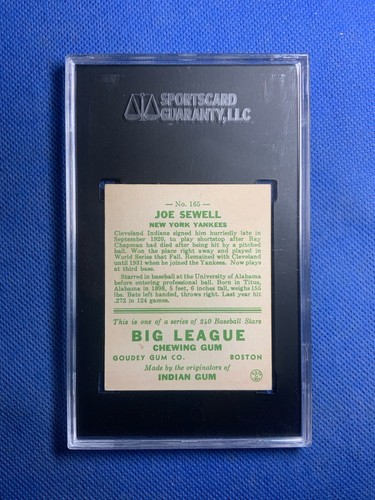 1933 Goudey #165 Joe Sewell Autograph SGC 4 New York Yankees HOF ...