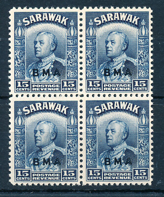 SARAWAK 1945 DEFINITIVES SG135 (15 cents) BMA OVERPRINTS BLOCK OF 4 MNH ...