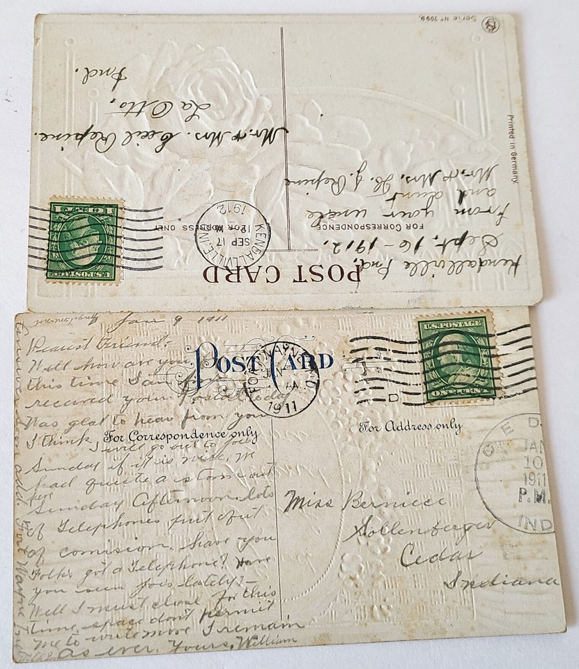 2 Antique Embossed Floral Greeting Postcards 1911-12 Roses Forget-Me ...