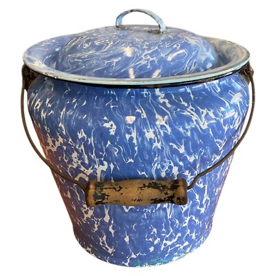 Robins Egg Blue Chamber Slop Pail Bucket Lid Bail Handle Graniteware Enamel | eBay