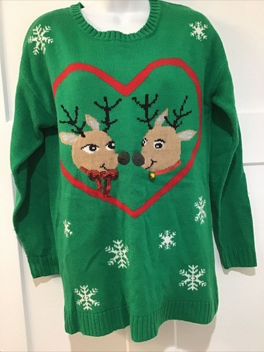 Tiara International Womens Size Medium Green Reindeer Ugly Christmas ...