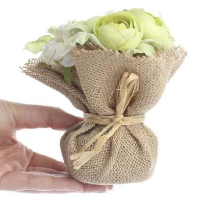 Sweet Spring Green and White Rose Bundles Wraped in Natural Burlap with ...