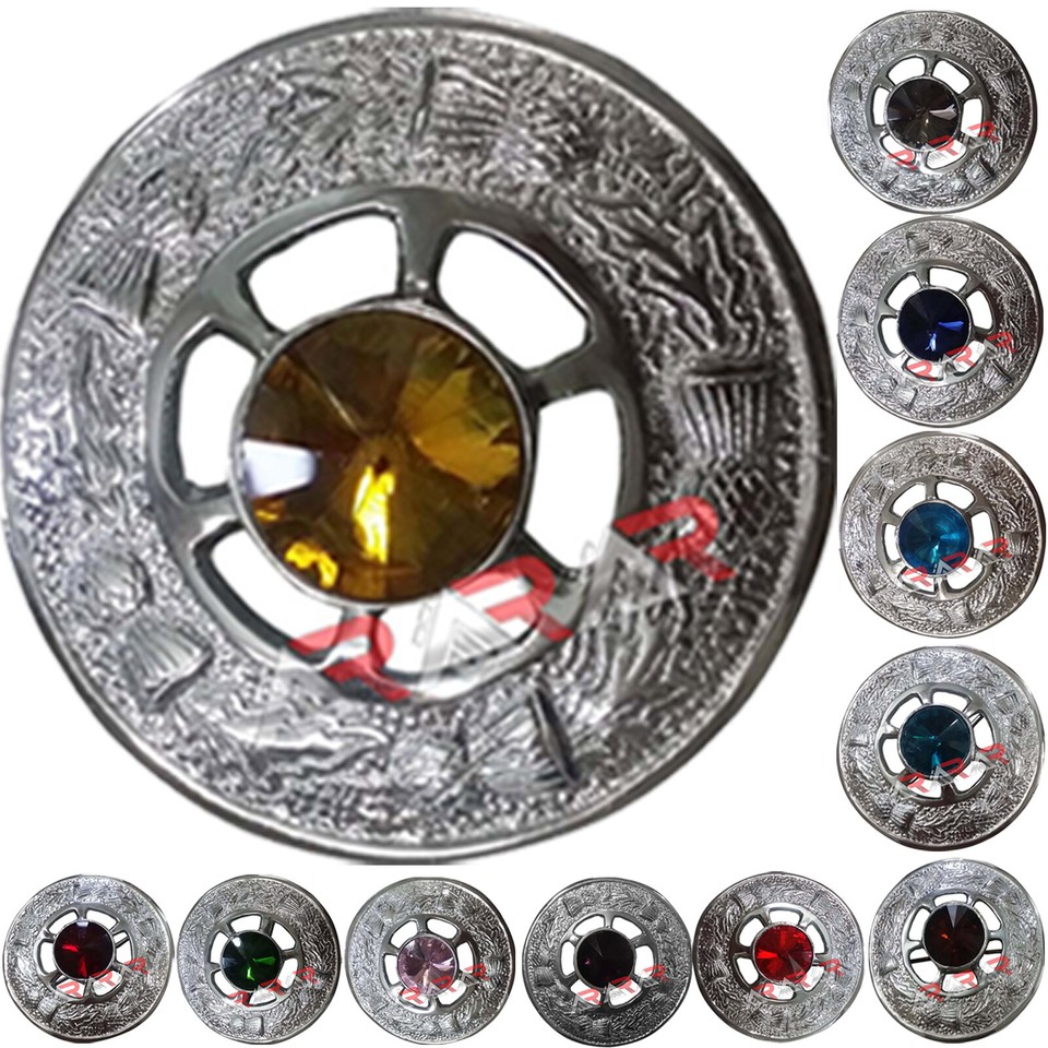 AAR Scottish Ladies Kilt Fly Plaid Brooch with Stone 2"/Highland Shawl ...