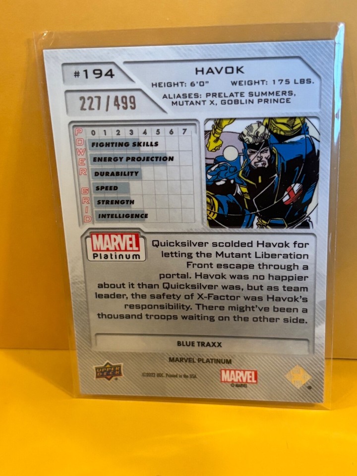 2023 UD MARVEL PLATINUM Blue Traxx /499 #194 Havok Nice | eBay