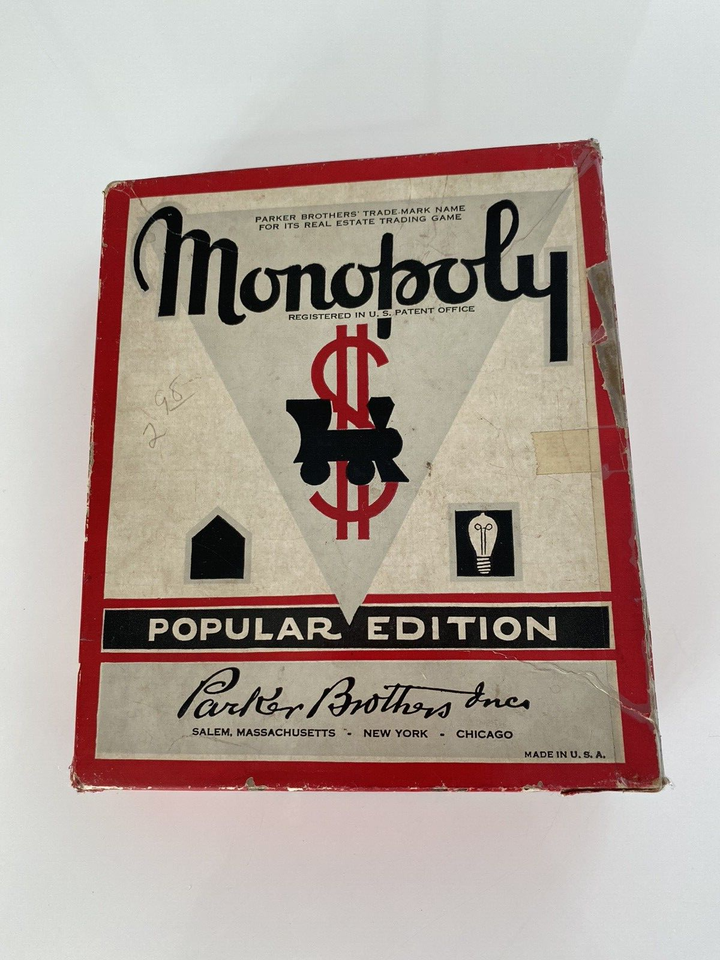 Vintage Monopoly Game 1950s Popular Edition Red Box Wood Pieces No ...
