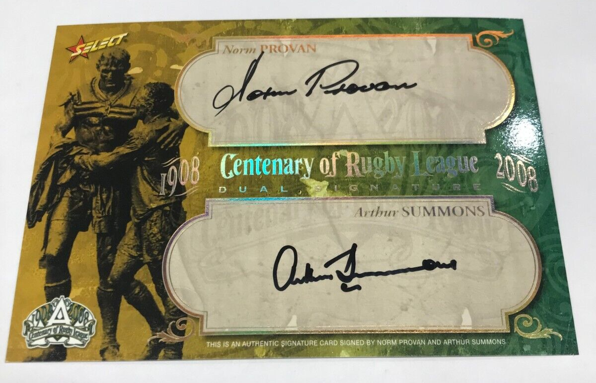 2008 Centenary NRL Master Set Oversize Signature Card PROVAN/SUMMONS ...