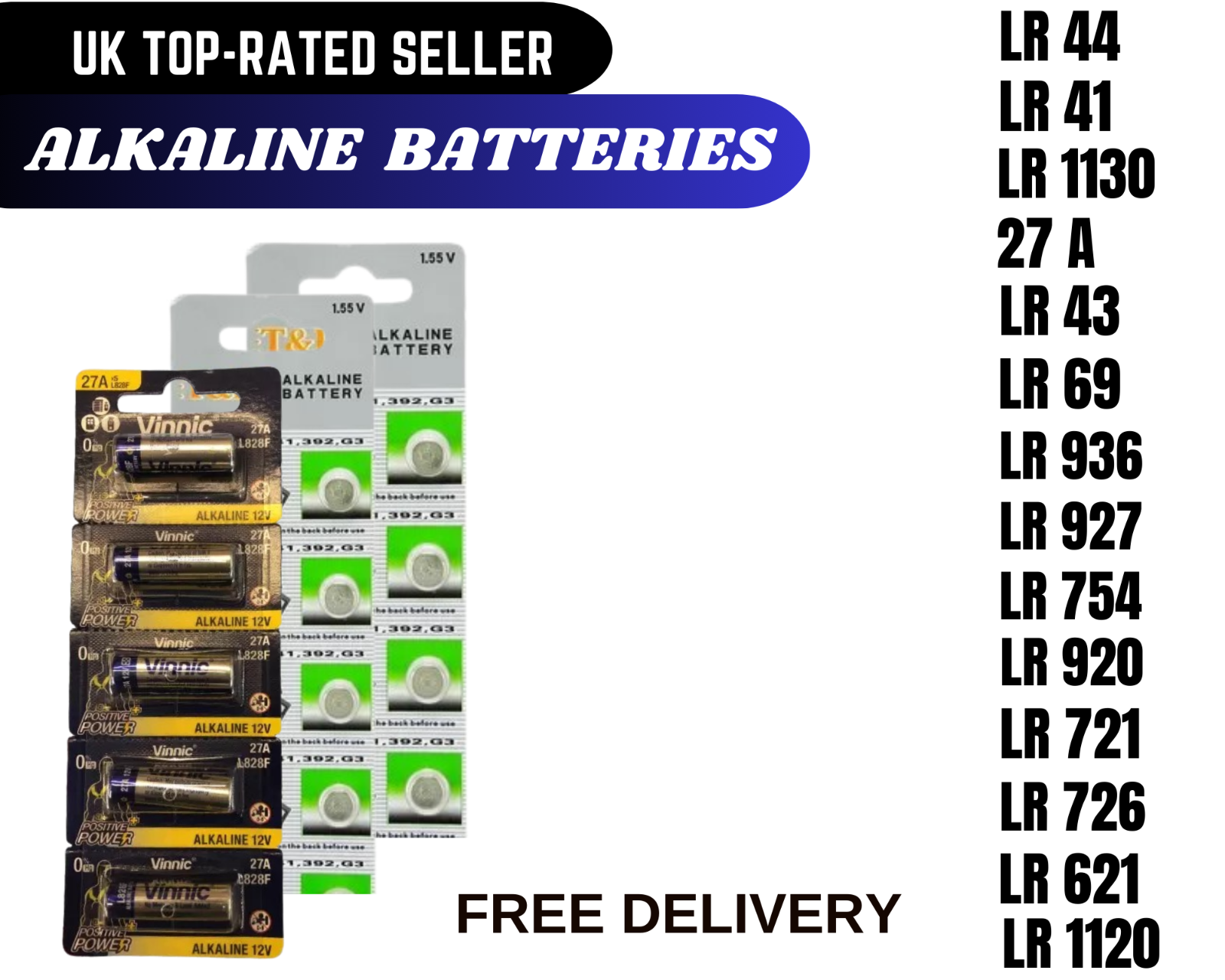 LR44, LR41, LR1130, LR43, 1.5v, 27A,12v Battery Coin Cell Button ...