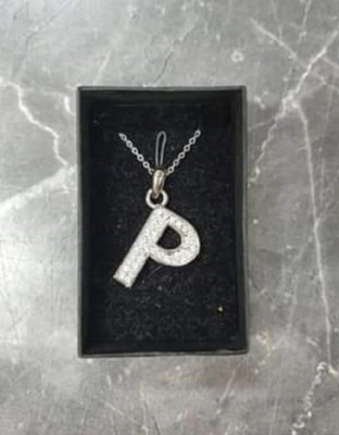 Alphabet Initial Birthday Silver 20cm Chain 2.5cm Letter P Rhinestone ...