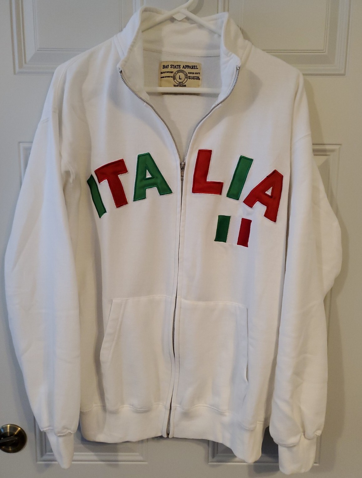 BAY STATE APPAREL women's white 'Italia' full zip jacket Large | eBay