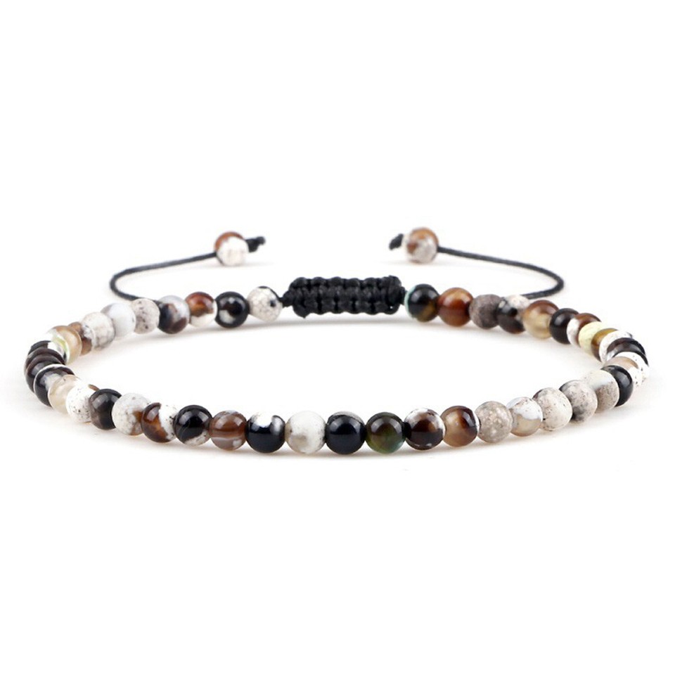 4MM Natural Stone Fire Agate Bead Bracelet with Rope and Adjustable ...