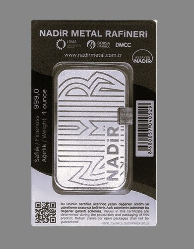 NADIR METAL REFINERY 1 OZ. FINE SILVER BULLION BAR 999 SEALED IN ASSAY ...