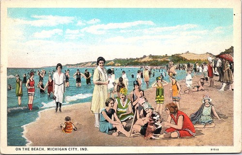 Vintage Michigan City, In. Postcard Pretty Girls Flappers Swimsuits On ...