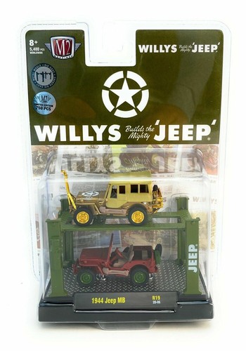 M2 Auto-Lift 1:64 1944 Willys MB Jeep Army Green & Red Car 33000-19 ...