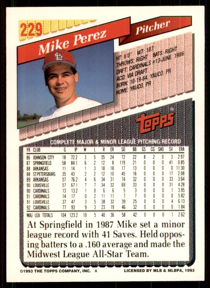 1993 Topps Mike Perez Baseball Cards #229 | eBay