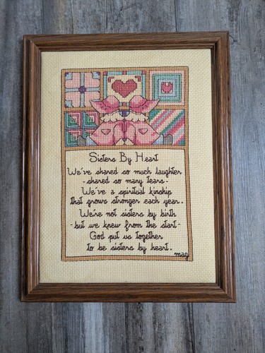 Sisters by Heart Poem Framed COMPLETED Cross Stitch Wall Home Decor | eBay