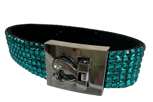 Teal Rhinestone Chunky Bracelet Costume Jewelry Heart Silver Clasp 8 ...