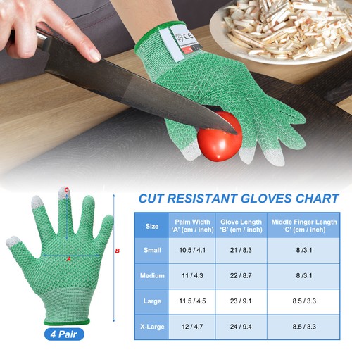 4 Pair Level 5 Protection Cut Resistant Gloves Touchscreen, Green ...