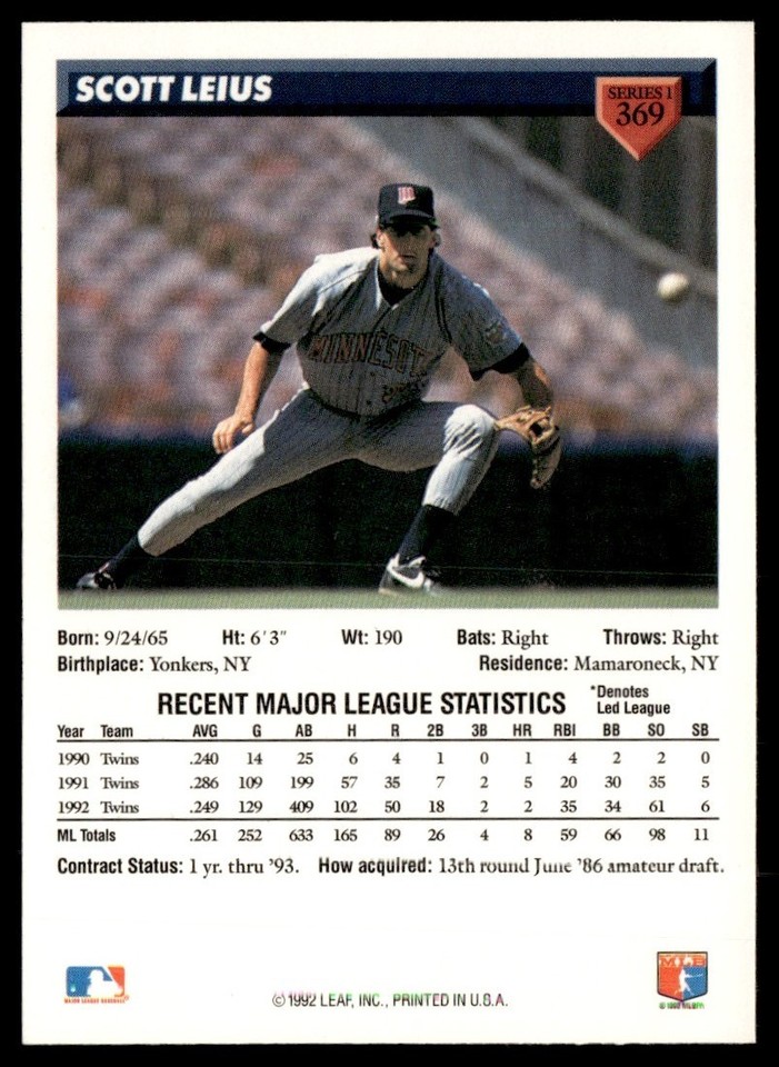 1993 Donruss Scott Leius Minnesota Twins #369 | eBay UK