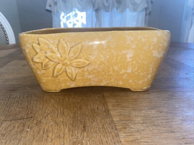 VTG Golden American Bisque Rectangle Planter Wedge Foot Sponge Paint ...