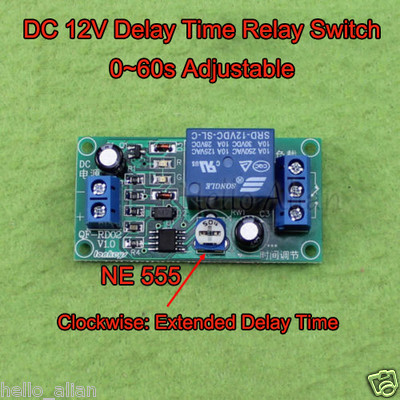 DC 12V NE555 0~60s Adjustable Delay Timing Timer Relay Switch Turn OFF ...