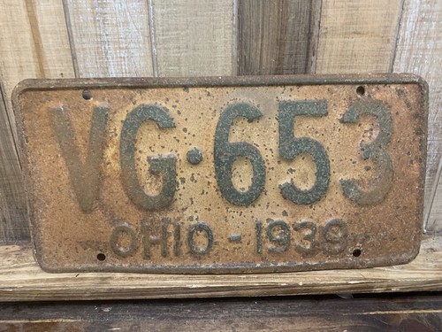 Vintage 1939 Ohio Passenger Car License Plate VG-653 Metalic | eBay