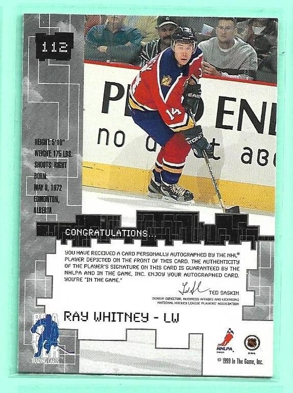 Ray Whitney 1999-00 BAP Be A Player GOLD Autograph Signed #112 Florida ...