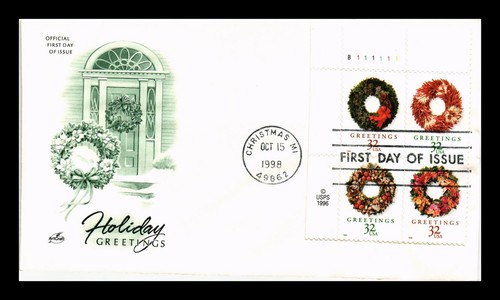 CHRISTMAS WREATHS FIRST DAY ISSUE PLATE BLOCK ARTCRAFT US COVER | eBay