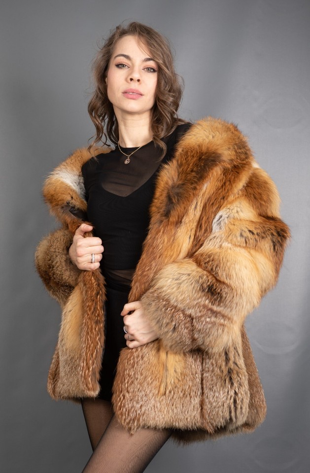 14727 AMAZING REAL RED FOX COAT LUXURY FUR JACKET PELZ BEAUTIFUL LOOK ...
