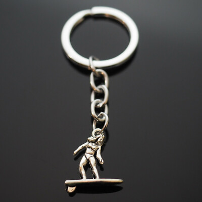 Surfer Girl Surf Board Pendants Charms Silver Woman Keychain Surfing ...