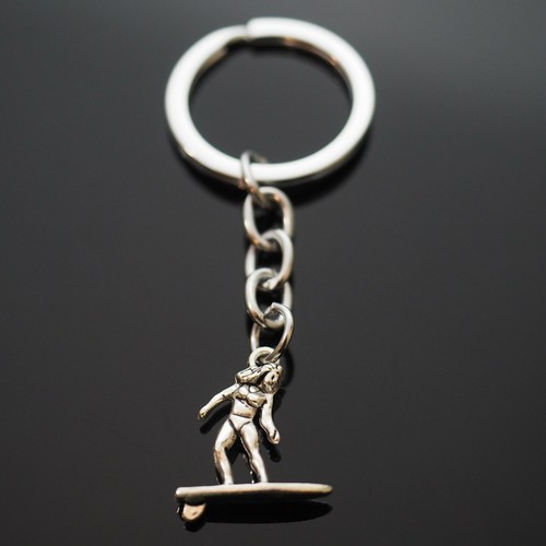 Surfer Girl Surf Board Pendants Charms Silver Woman Keychain Surfing ...