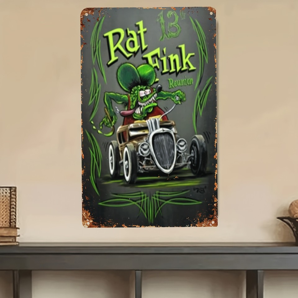 [2D Flat]"Rat Fink" Vintage Tin Metal Signs Home Décor 8x12 Retro Green ...