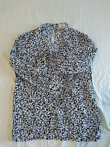 Kate Spade Cotton Black White Geometric Tie Bow Neck Blouse Top Size 4 ...