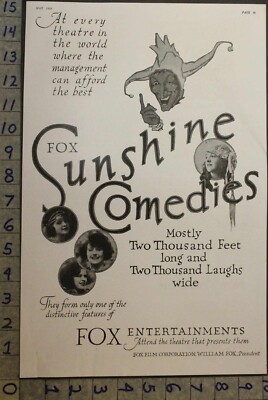 1920 FOX SUNSHINE COMEDIES THEATRE ENTERTAINMENT MOVIE SCREEN JESTER AD ...