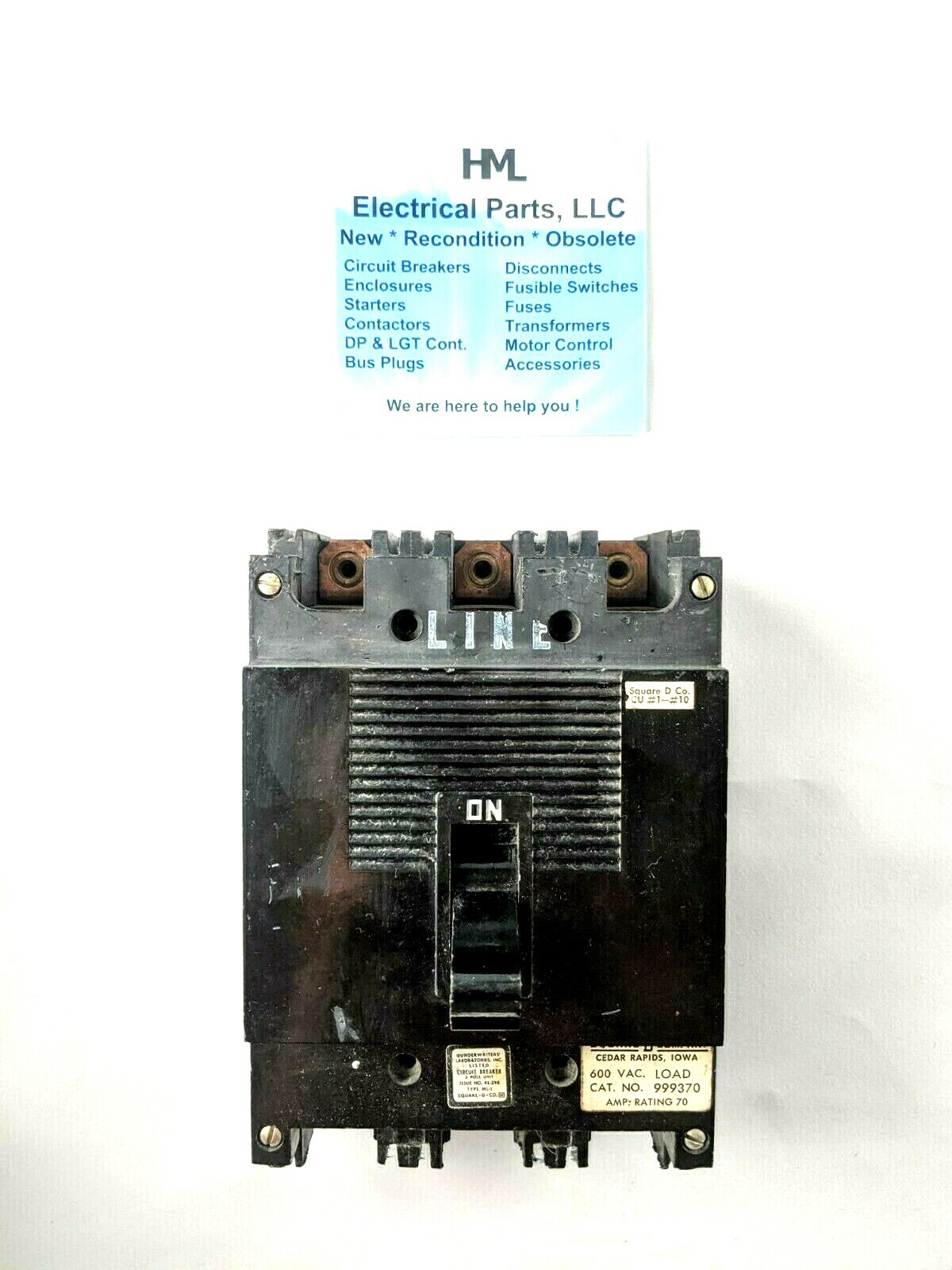 Square D 999370 70a Circuit Breaker 600v 3 Pole SQD 70 Amp 600 VAC for ...