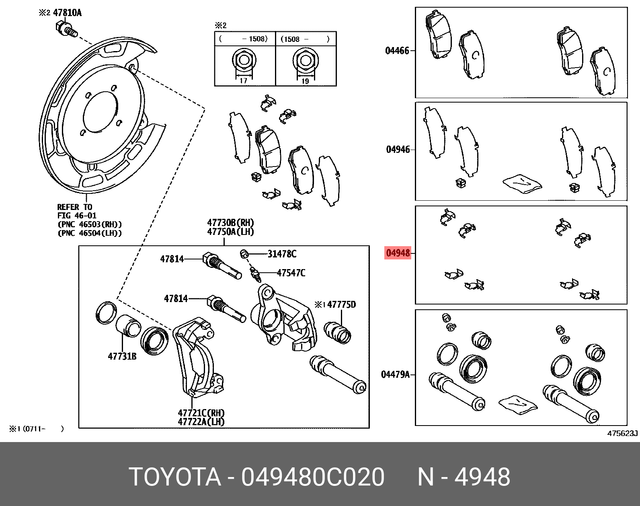 Genuine OE fitting kit disc brake rear 049480C020 for TOYOTA 04948 ...