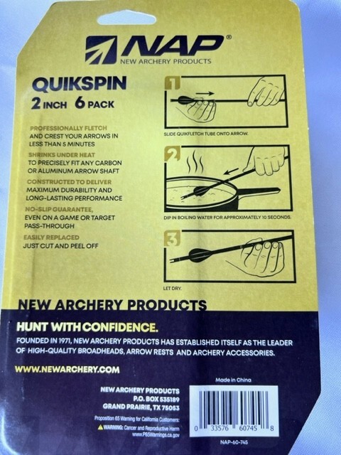NAP Quikfletch 2" QuikSpin Black Tube 6 pk W/G/G | eBay