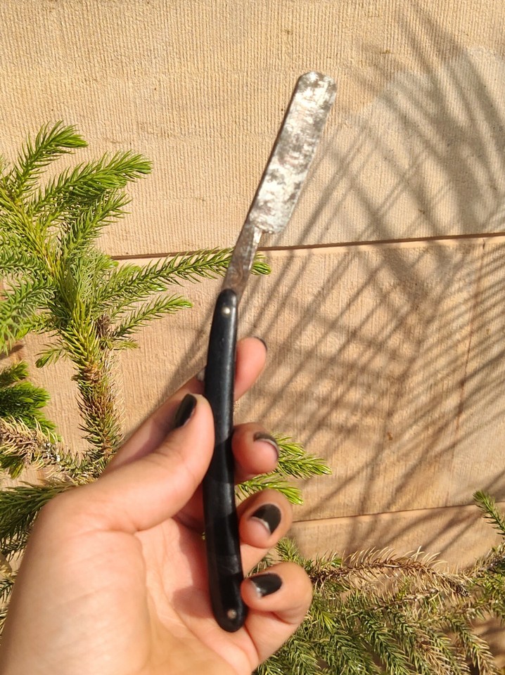 Antique Old Rare Hand Forged Iron Blade Black Handle Straight Razor | eBay