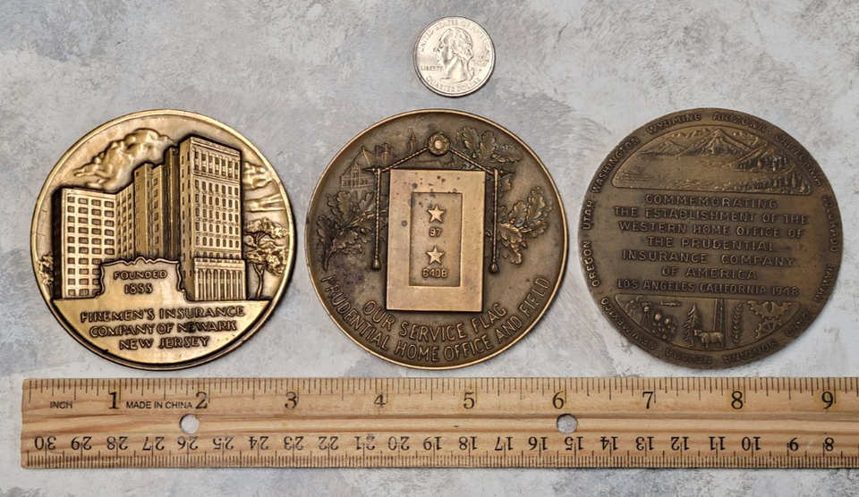 Prudential & Loyalty Group Insurance 3 Medals Medallic Fireman's ...