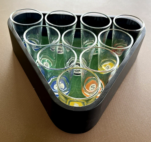 Billiards-Themed Set of 10, 2-3/8" Tall, Pool Ball Shot Glasses, Ball ...