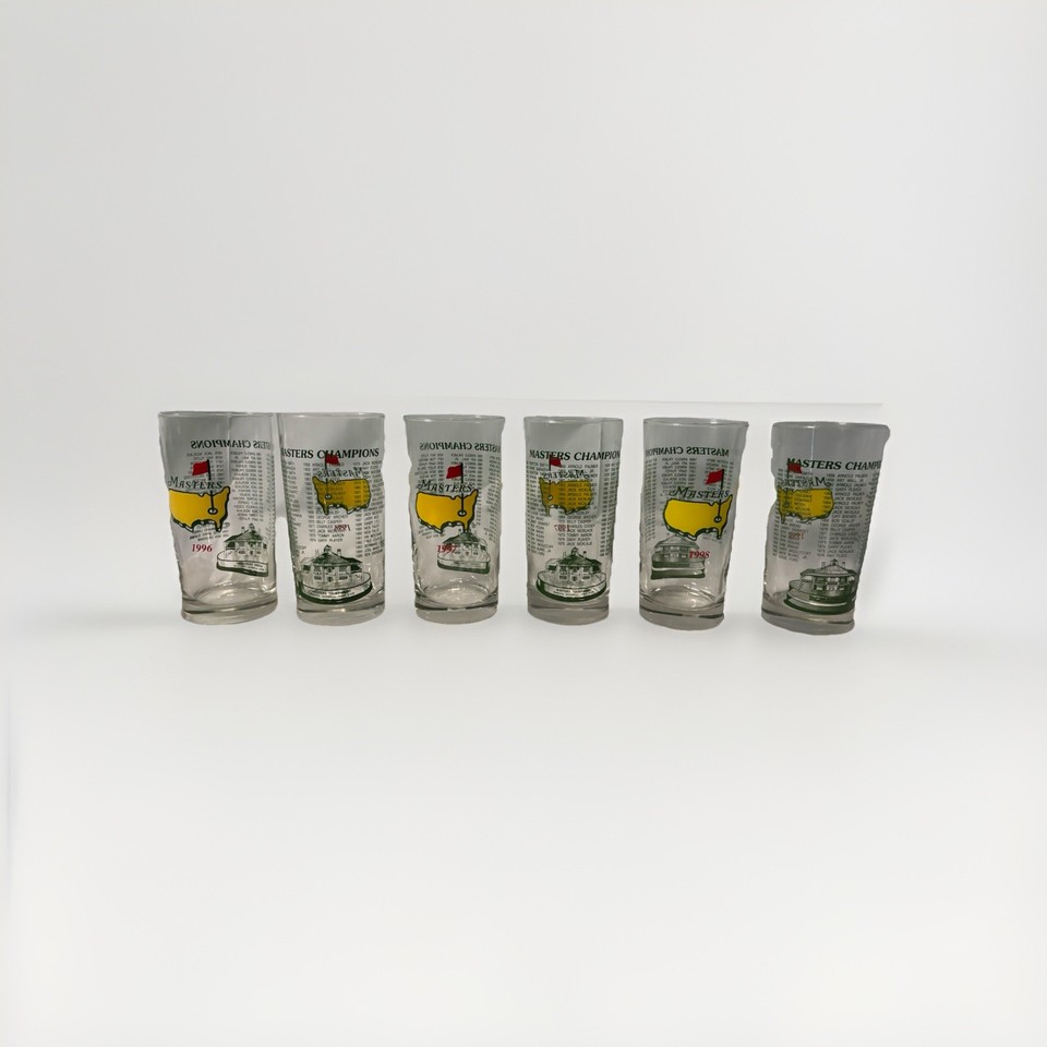 Set 6 Masters Champions Glasses 1996 1997 1998 Augusta Golf | eBay
