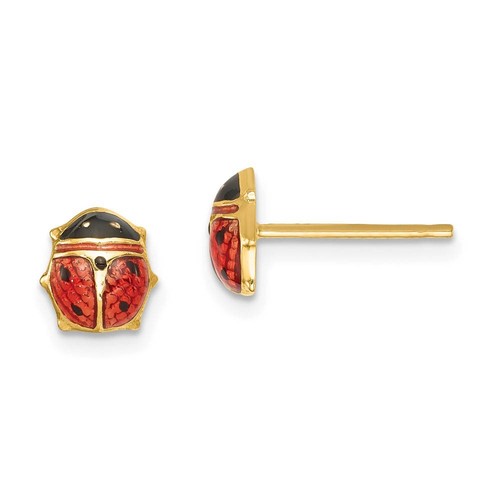 7mm Red Ladybug Post Earrings in 14k Yellow Gold and Enamel | eBay